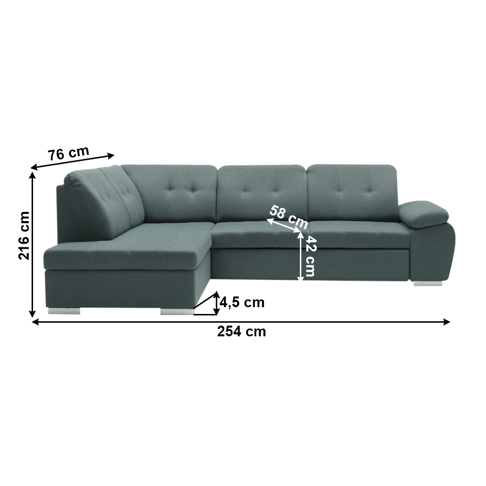 Canapea rabatabila de colt, gri, stanga, KEYLA ROH - Legno.ro
